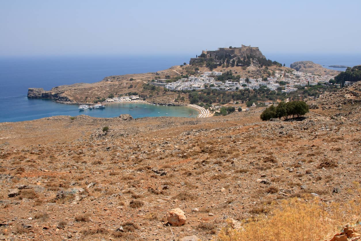 Visit Lindos Palace Beach on the Island of Rhodes
